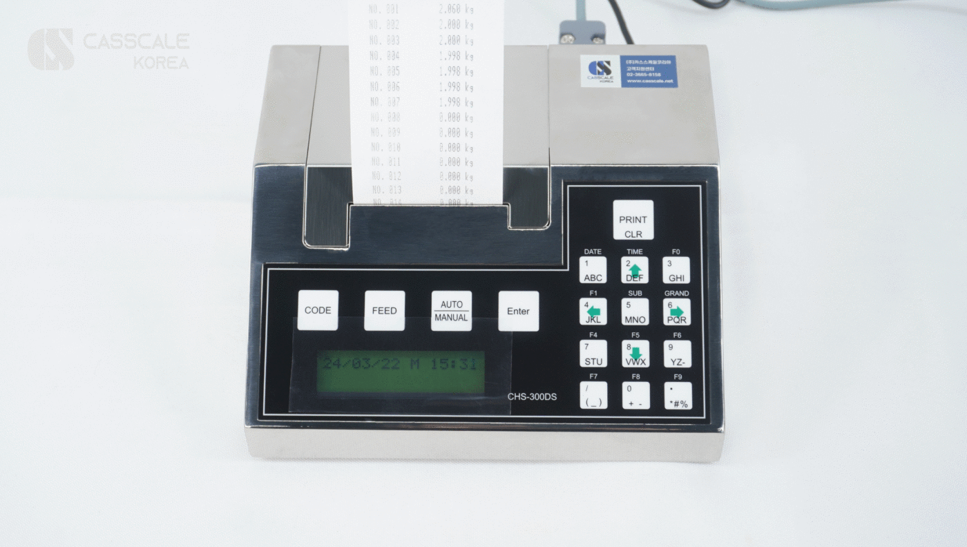 CHS-300DS 도트프린터와 EC-D 저울 연동사례 – 날짜,시간 수정 락기능 주문형 펌웨어 적용 - (주)카스스케일코리아