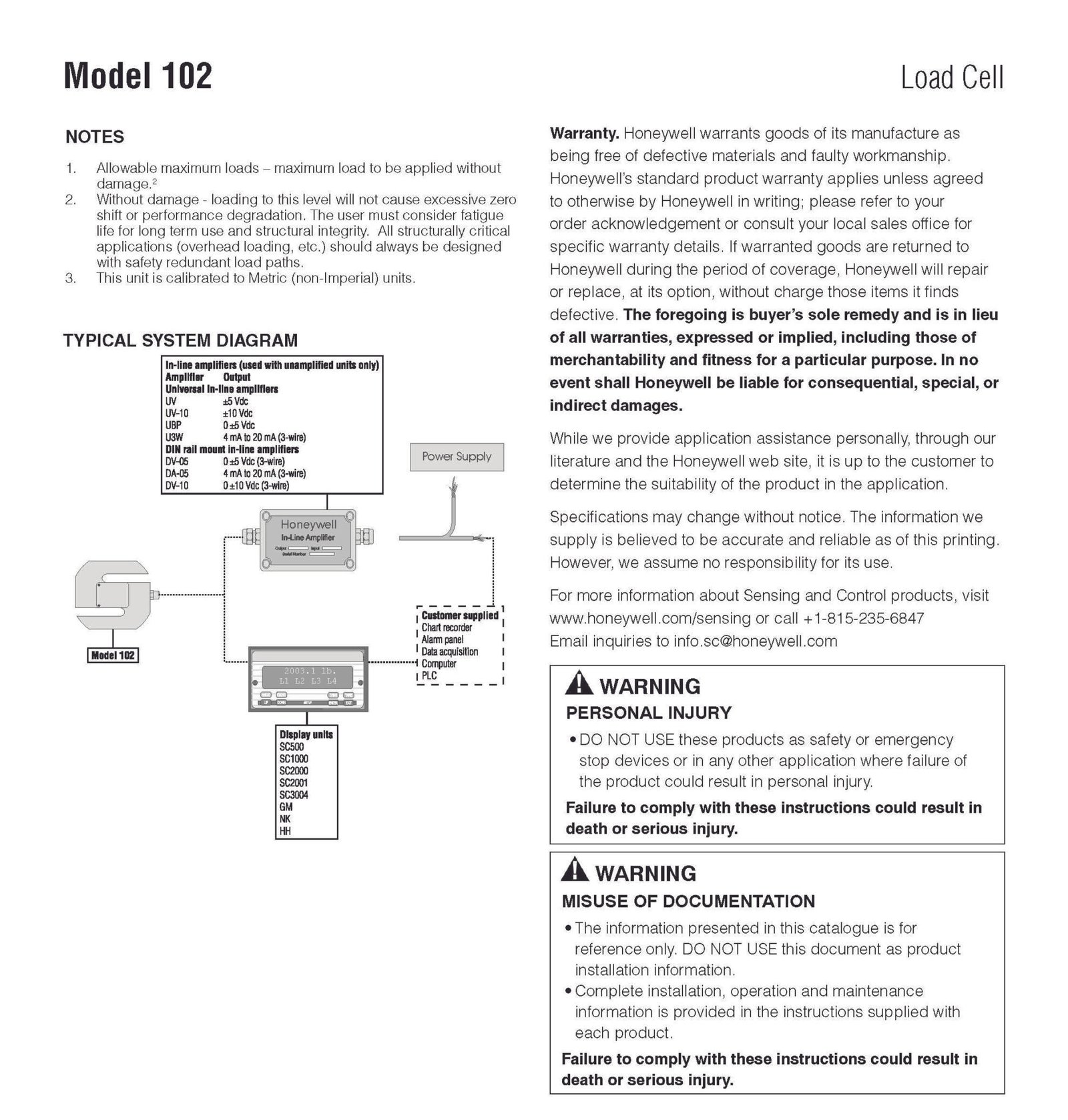 Honeywell / Model 102 / S-Type Load Cell - CAS Scale Korea Co., Ltd.