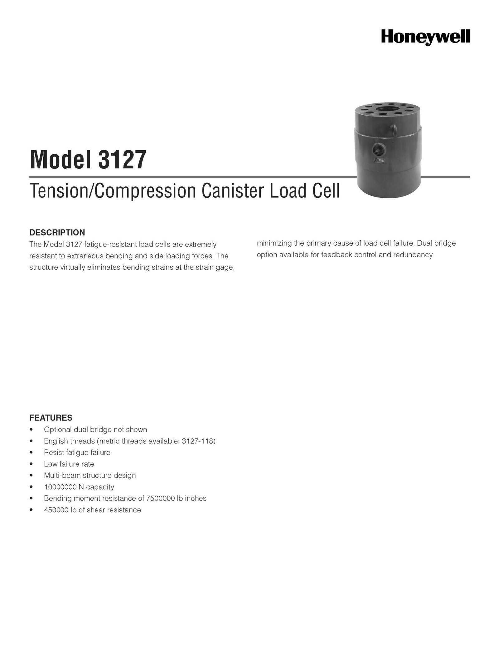 Honeywell / Model 3027 / 인장/압축 캐니스터 로드셀 - KSENSORS : 케이센서스