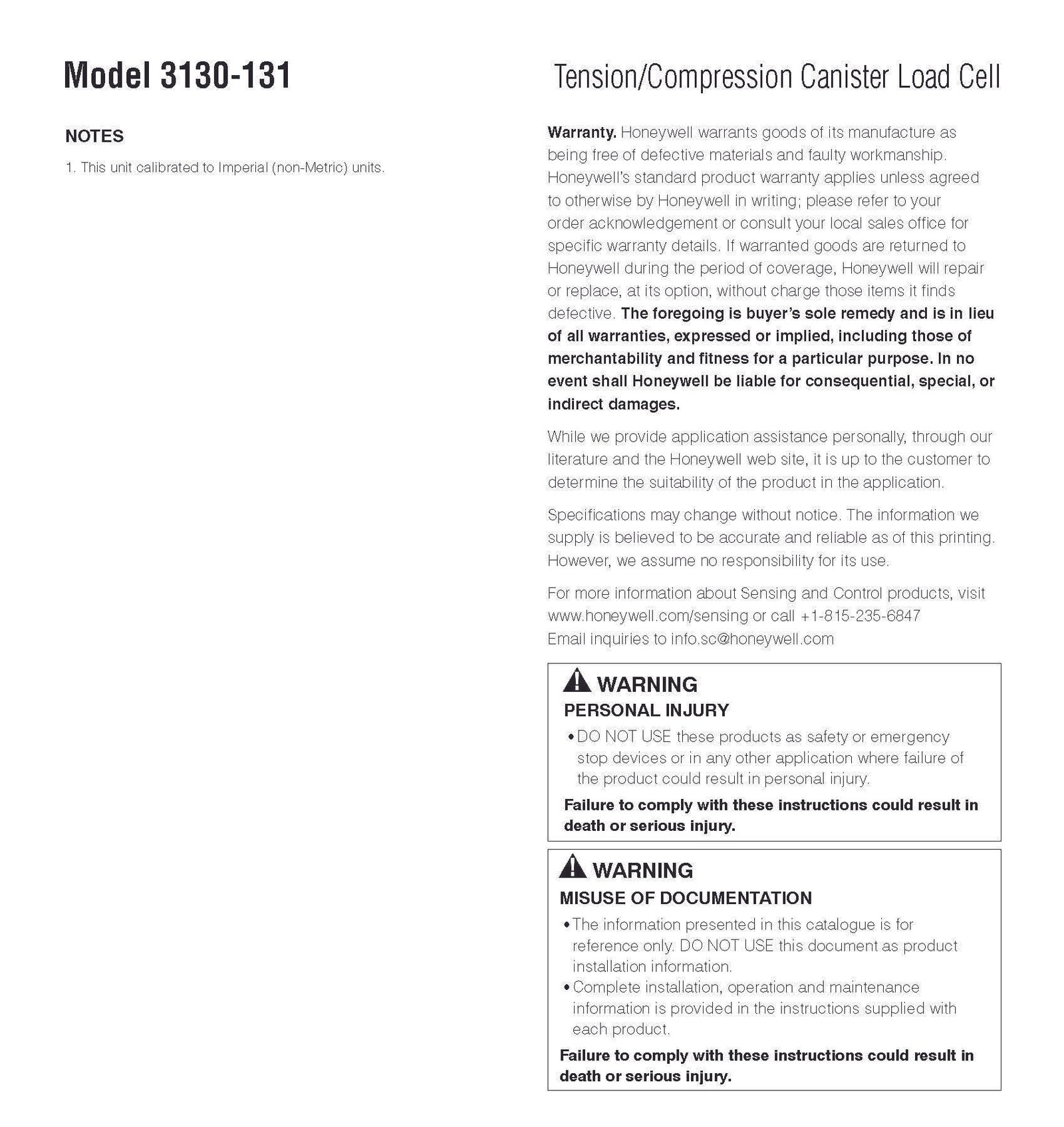 Honeywell / Model 3030 / 인장/압축 캐니스터 로드셀 - (주)카스스케일코리아