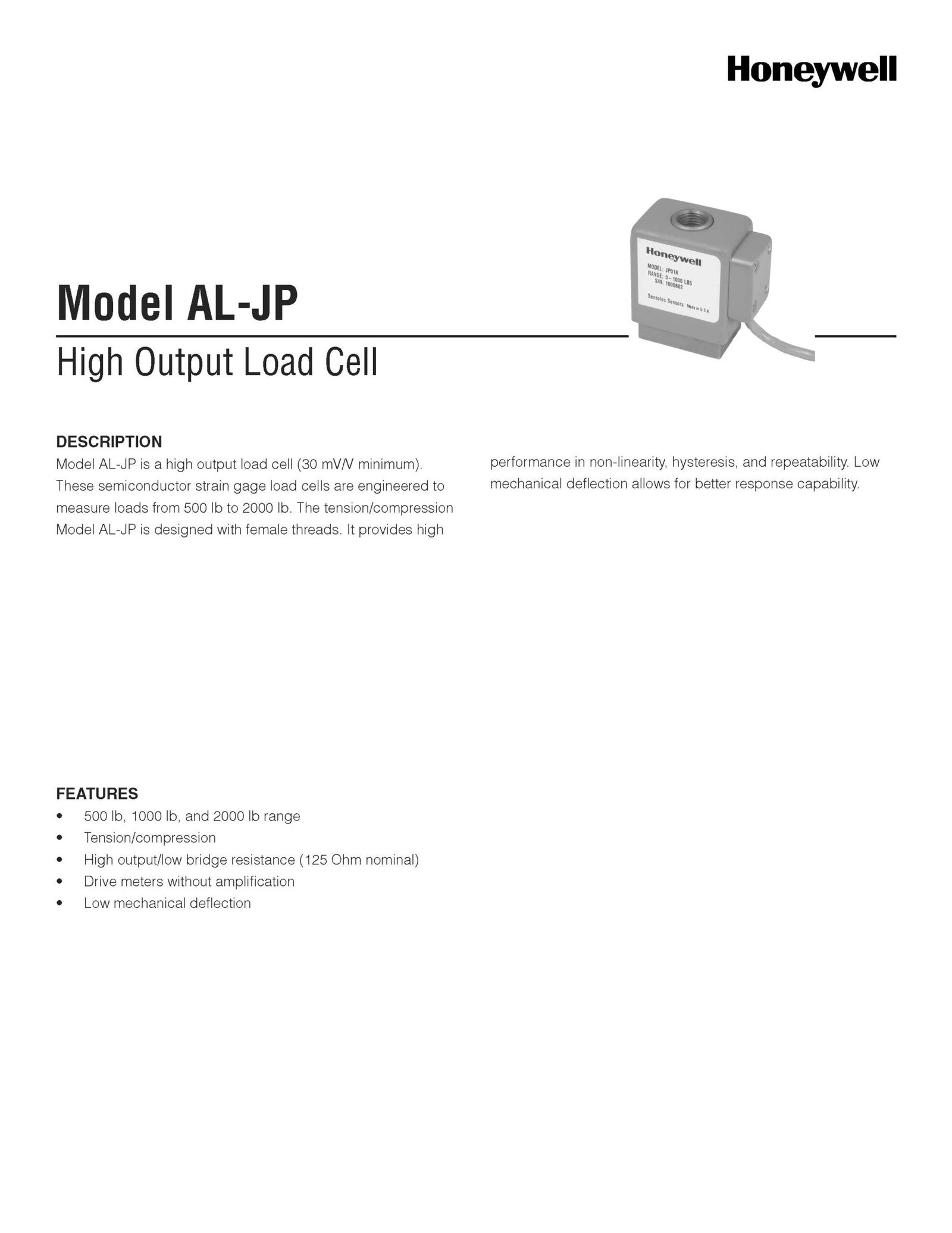 Honeywell / Model AL-JP / High Output Load Cell - KSENSORS : 케이센서스