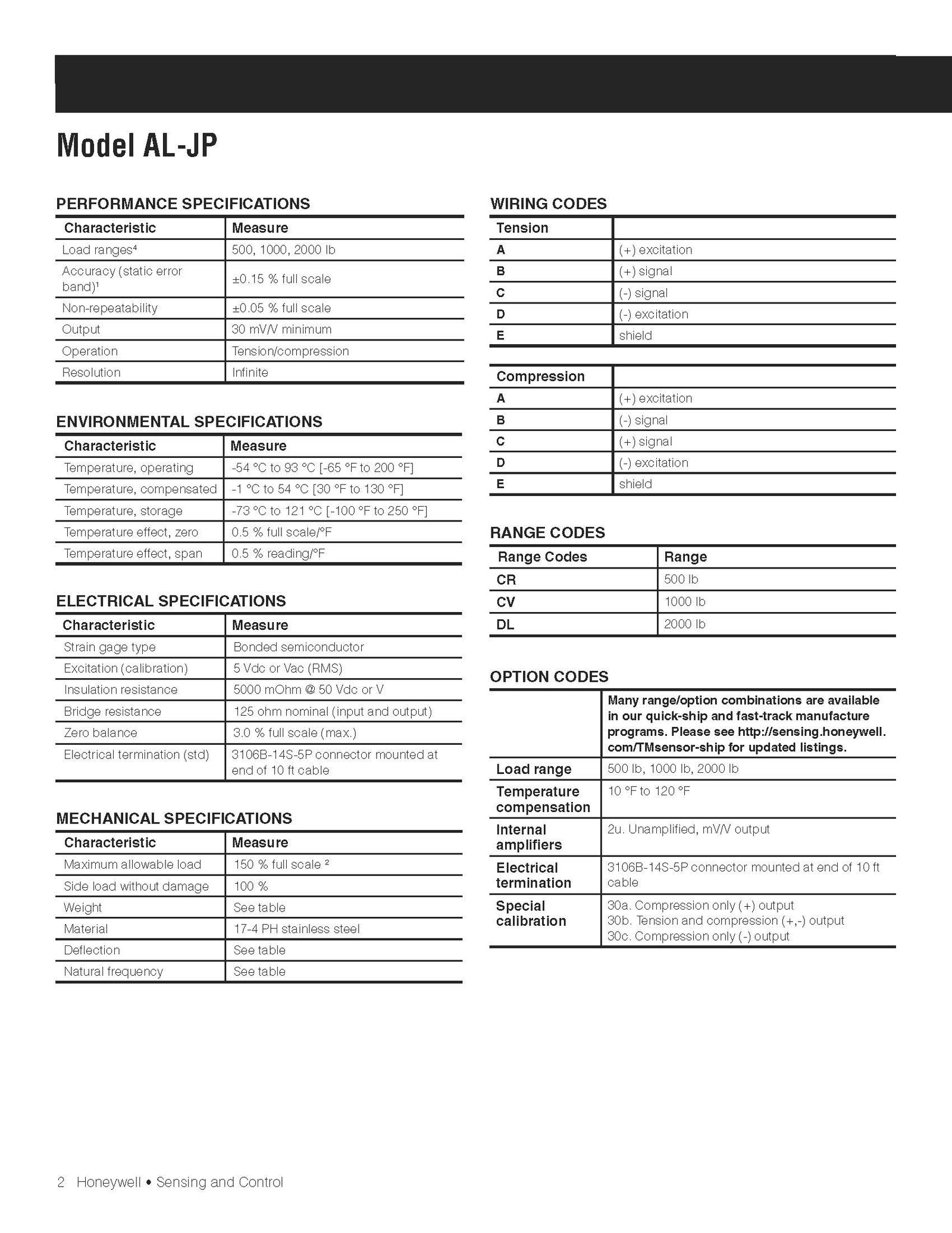 Honeywell / Model AL-JP / High Output Load Cell - KSENSORS : 케이센서스