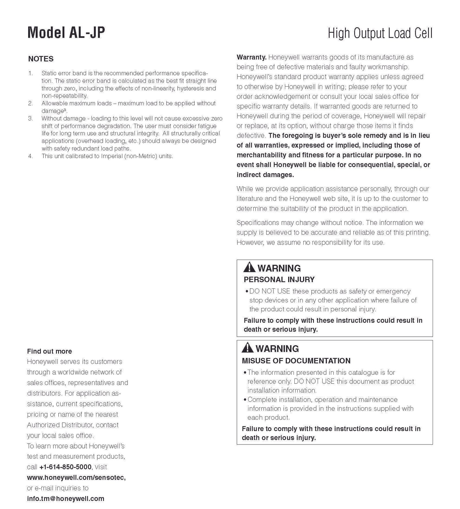 Honeywell / Model AL-JP / High Output Load Cell - KSENSORS : 케이센서스