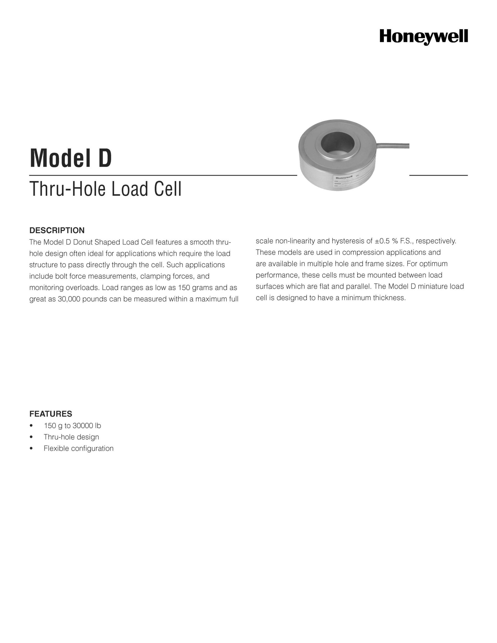 Honeywell / Model D / 관통형 로드셀 - (주)카스스케일코리아